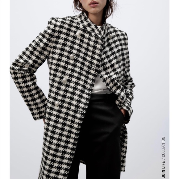 Zara | Jackets & Coats | Zara Houndstooth Coat Black White | Poshmark